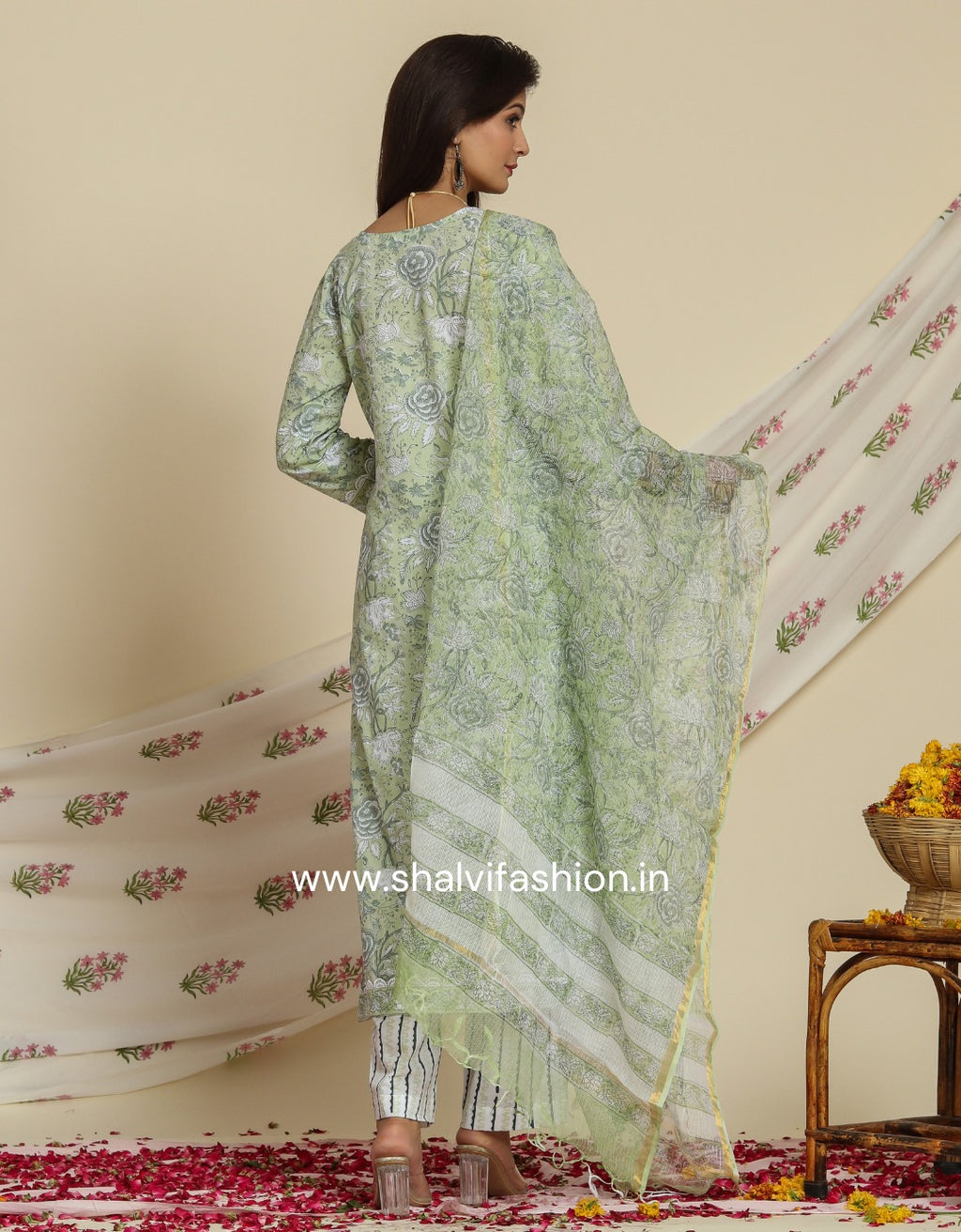 Shop Block Print Cotton Suits With Kota Doria Dupatta Online Shalvi